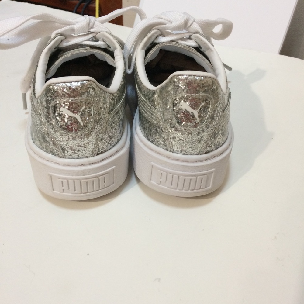 Puma Basket Platform Silver Glitter Sneakers - Gem